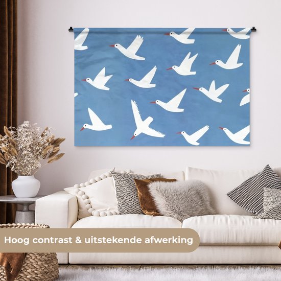 Wandkleed 150x100 cm - Wanddoek Vogels - Wit - Patroon - Wandtapijt ...
