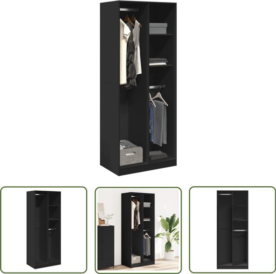 vidaXL Kast - Kledingkast - Kledingkast 80x50x200 cm bewerkt hout zwart ...