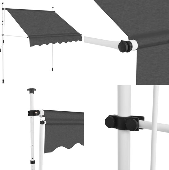 vidaXL Luifel handmatig uittrekbaar 200 cm antraciet - Uitschuifbare ...