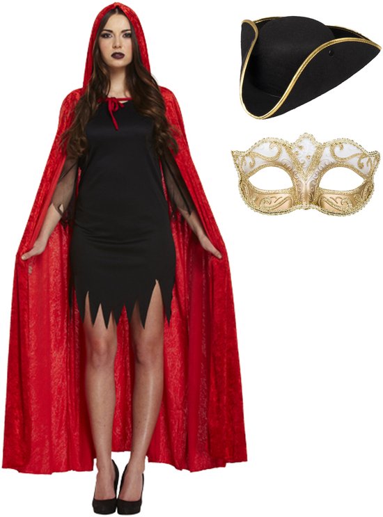 Carnaval en Gemaskerd bal verkleed set - Oogmasker goud - Lange cape ...