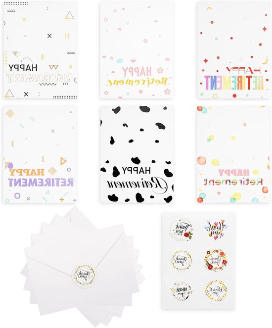 Happy Retirement Cards - 6 Pieces for Women and Men with Envelope and ...
