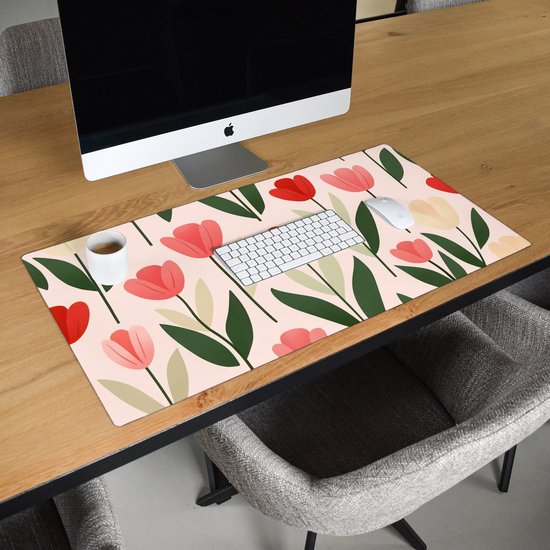 Bureau onderlegger 90x45 cm - Muismat Tulpen - Modern - Roze ...