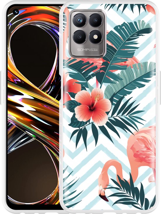 Hoesje geschikt voor Realme 8i Flamingo Flowers | bol