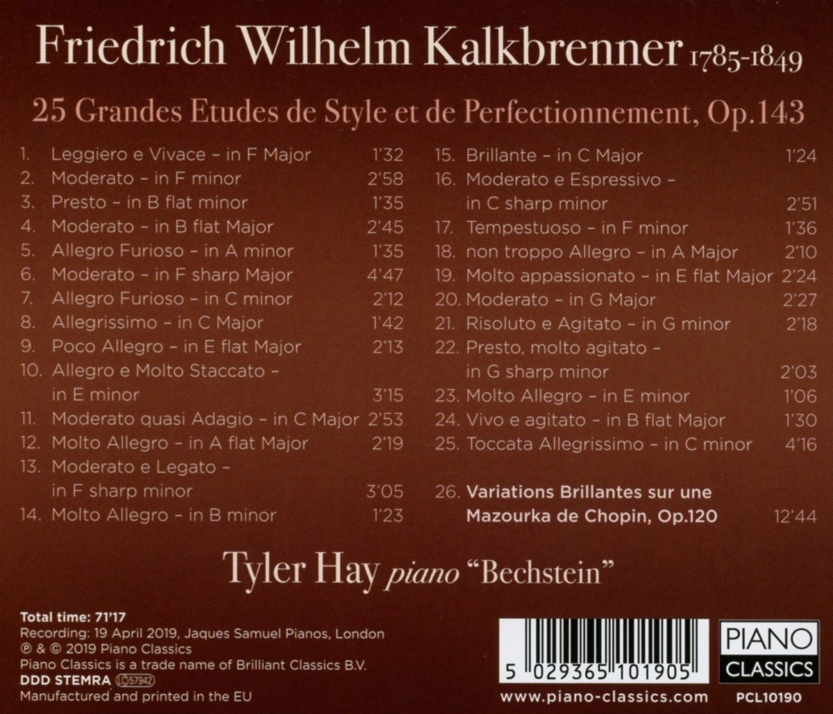 Kalkbrenner: 25 Grandes Etudes De Style Et De Perf, Tyler Hay | CD ...