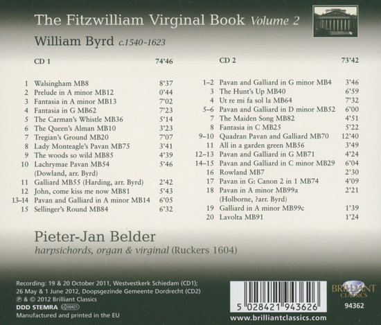 Pieter-Jan Belder - Byrd: Fitzwilliam Virginal Book 2 (2 CD), Pieter ...