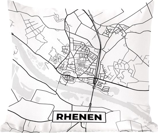 Sierkussen - Kaart Rhenen - Zwart En Wit - 50 Cm X 50 Cm | bol