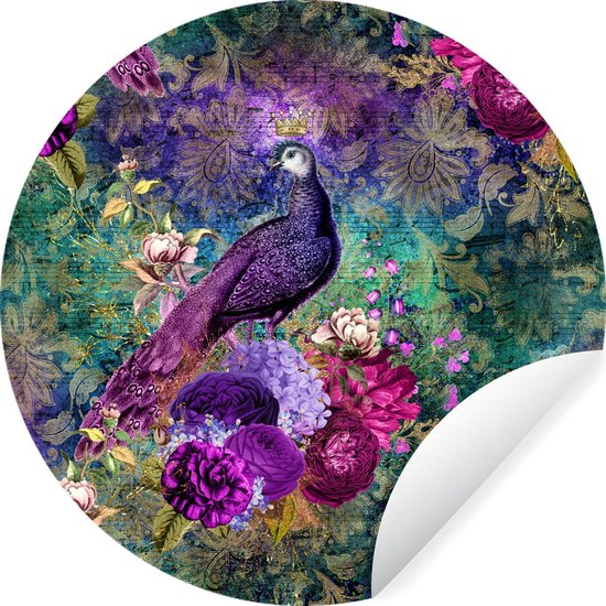 WallCircle - Muurstickers - Behangcirkel - Patronen - Pauw - Paars - 100x100 cm -... | bol.com