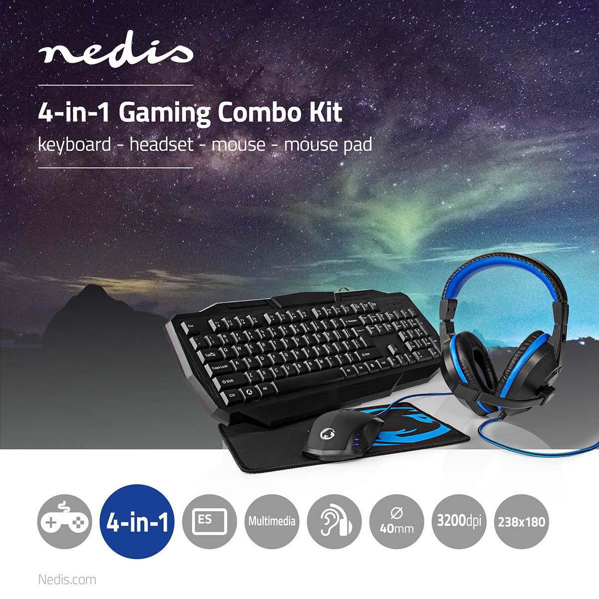 Nedis Gaming Combo Kit - 4-in-1 - Toetsenbord, Koptelefoon, Muis en ...
