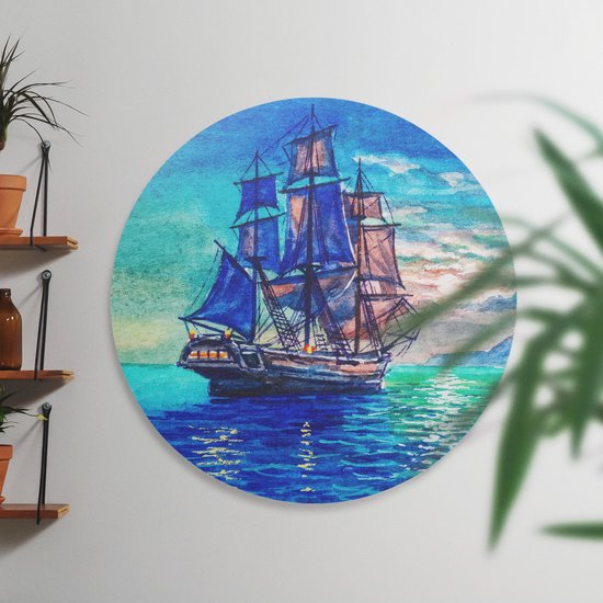 Artaza Houten Muurcirkel - Oude Piratenschip Zeilboot Getekend - Ø 65 ...