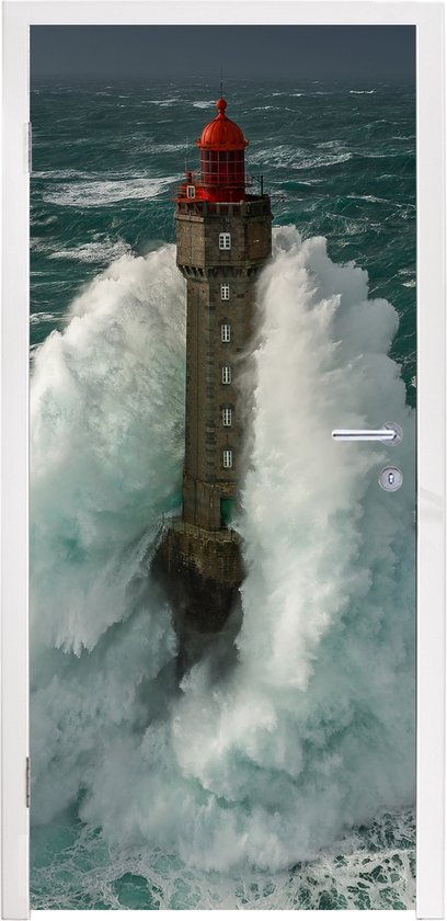 Deursticker De Franse Vuurtoren van la Jument in een storm - 80x215 cm - Deurposter | bol.com