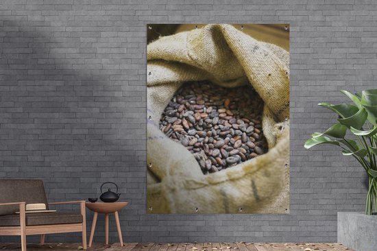 Muurdecoratie buiten Jutezak gevuld met cacaobonen uit Ghana - 120x160 ...