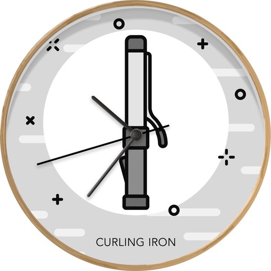 Klok Ø 30 Cm Een Stijltang In Een Witte Cirkel Zwart Wit