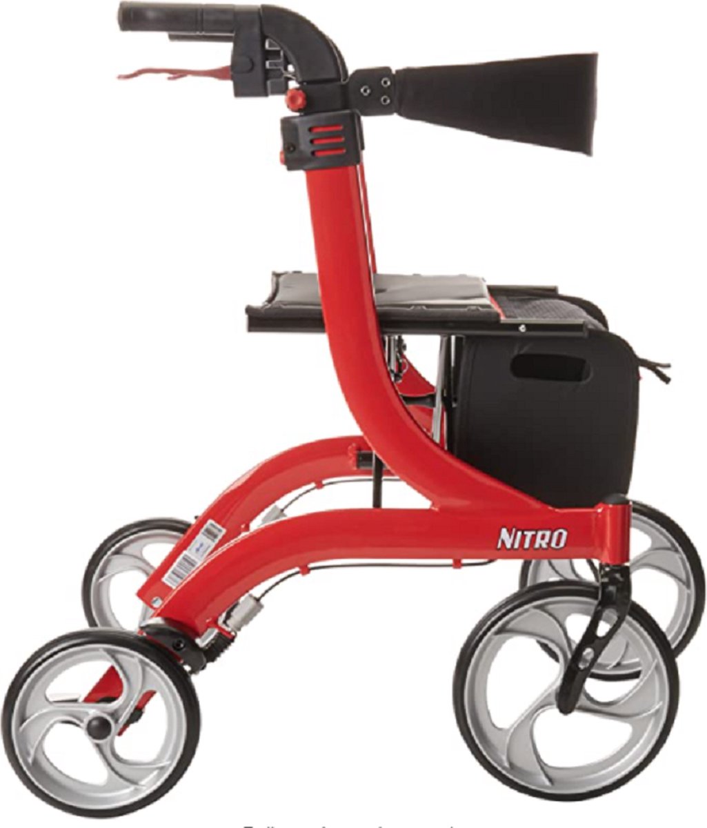 Rollator Nitro Medium - Rood - 1.60m tot 1.80m - Lichtgewicht ...