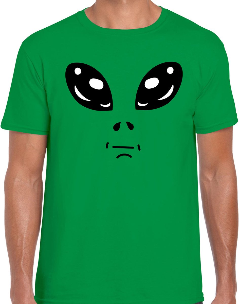 Alien / buitenaards wezen gezicht verkleed t-shirt groen voor heren ...