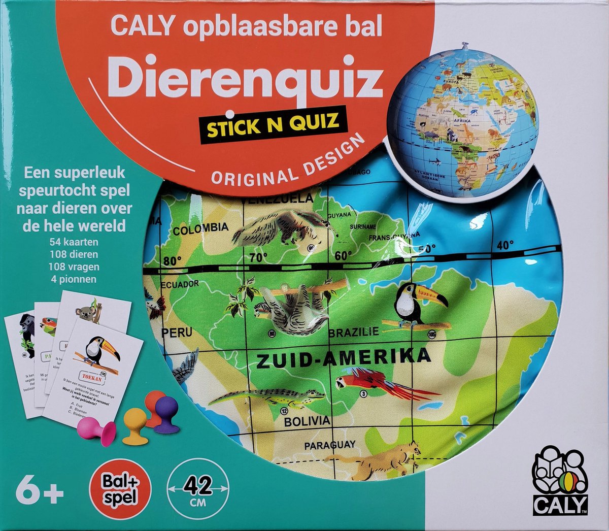 Caly Stick N Quiz 42 opblaasbare wereld bal + Spel dieren & quiz | bol.