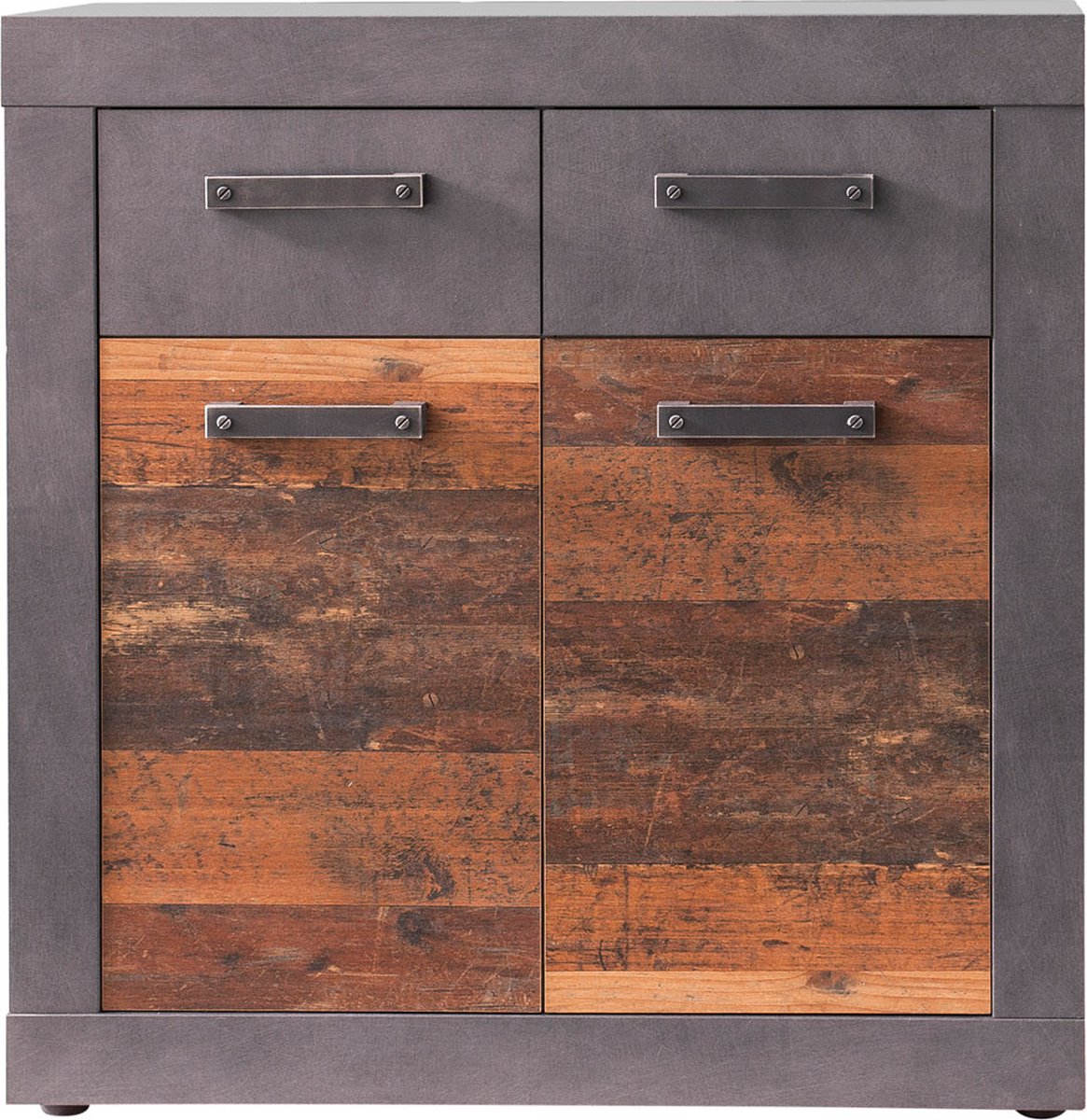 Opberg Kast - 2 deuren, 2 laden , 4 opbergplanken- grijs eiken decor ...