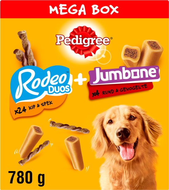 Pedigree Megabox Hondensnacks - 24 x Rodeo en 4 x Jumbone - 780 gr ...