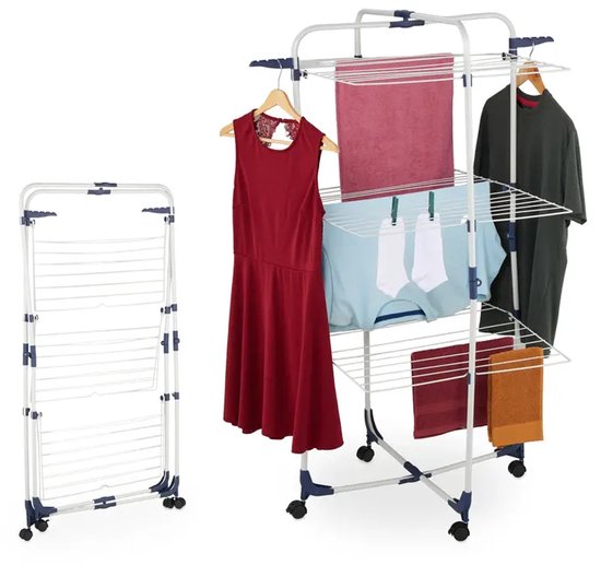 Uitschuifbaar Droogrek met Wielen – 3 Laags Inklapbaar Droogrek (135 x ...
