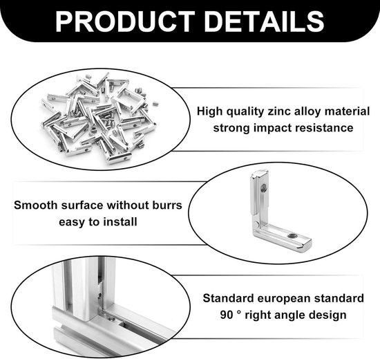 Allecto Premium - 20 stuks L-vormige T-groef binnenhoek voor aluminium ...