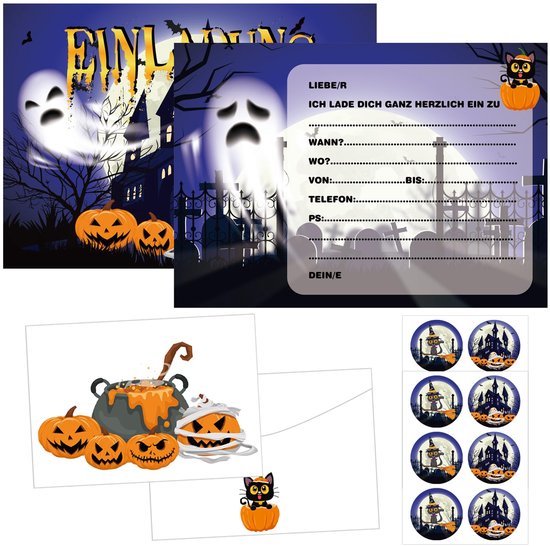 12 Halloween Invitation Cards, Halloween Party Accessories, Halloween ...
