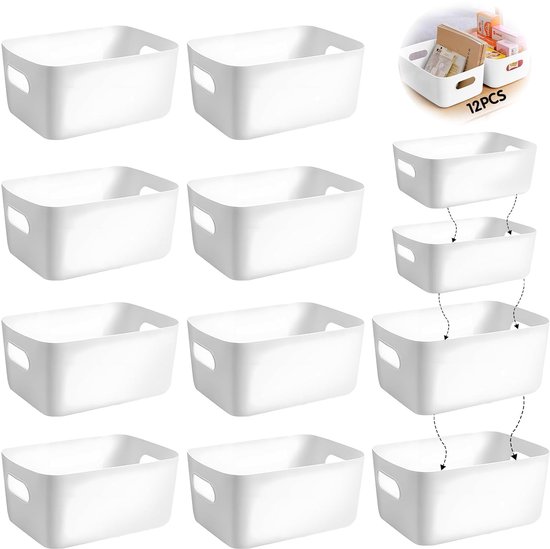 Opbergdozen set - kunststof - 12 stuks - wit | bol