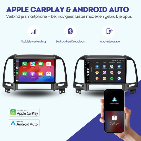 CarPlay autoradio geschikt voor Hyundai Santa Fe (2006 t/m 2011) | 9 ...