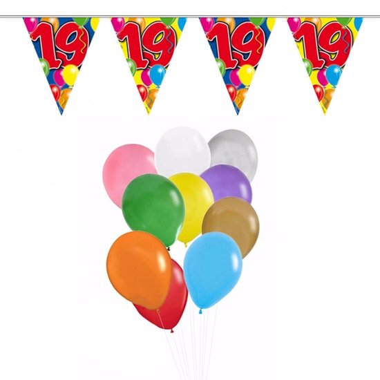 Folat Verjaardag 19 jaar feestartikelen set - 50x ballonnen - 2x ...