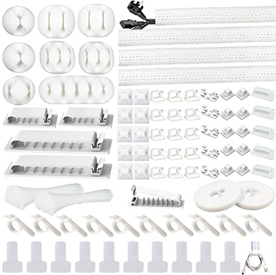 Kabelbeheerorganizerkit met 4 kabelhulzen, 47 kabelclips en 200 ...