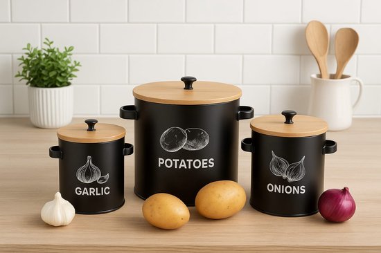 Voorraadpot met deksel - 3in1 Aardappel, Uien & Knoflookbak ...