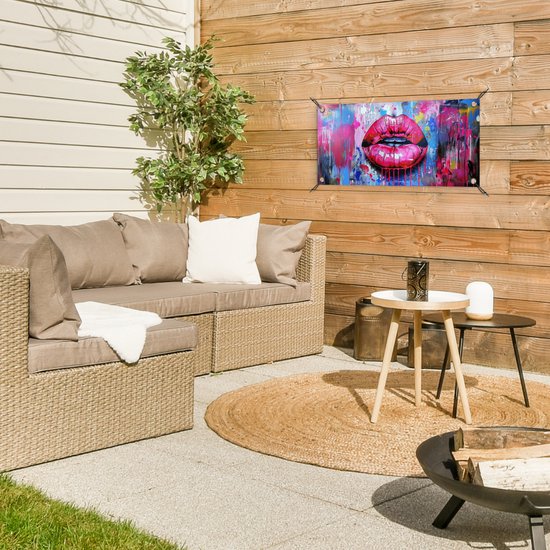 Tuinposter 60x30 cm - Tuindecoratie Graffiti - Lippen - Felroze ...