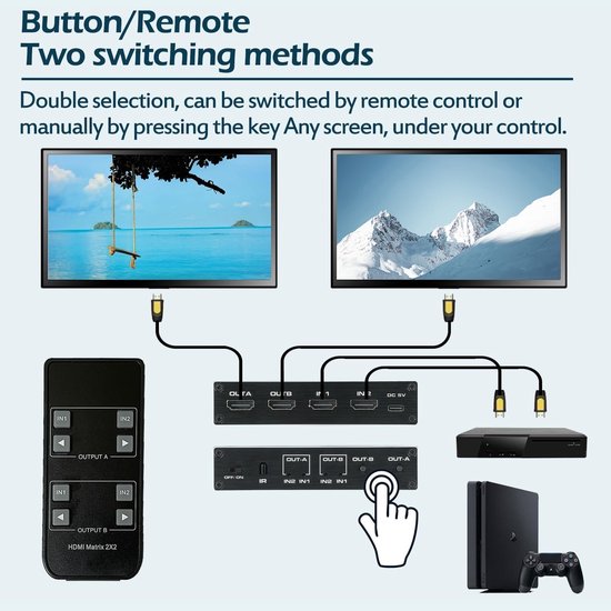 HDMI Matrix 2x2 Switch 4K 60Hz - IR Afstandsbediening - Splitter Box ...