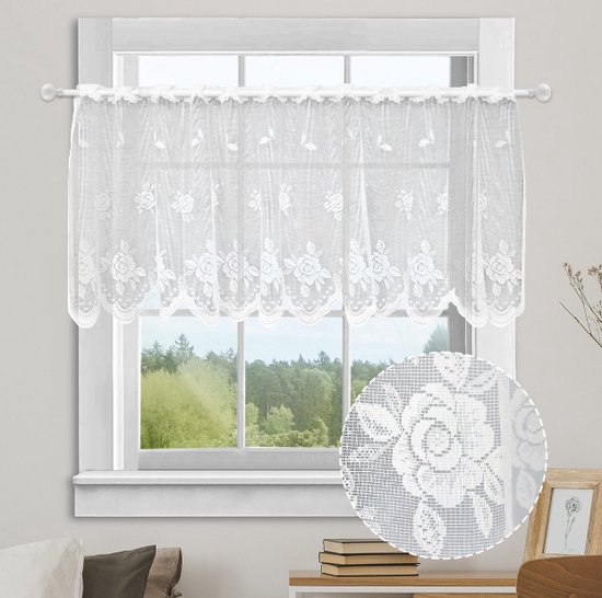 Vitrages - Geborduurde Pioenroos - Halfdoorzichtige Gordijnen - Raam ...