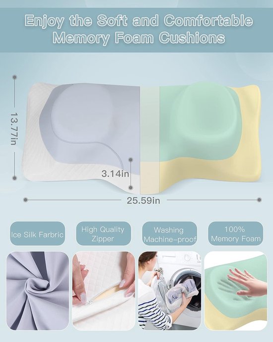 Dubbellaags traagschuim kussen - orthopedisch hoofdkussen - ergonomisch neksteunkussen... | bol