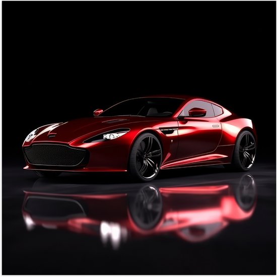 Poster (Mat) - Rode Sportauto tegen Zwarte Achtergrond - 100x100 cm ...