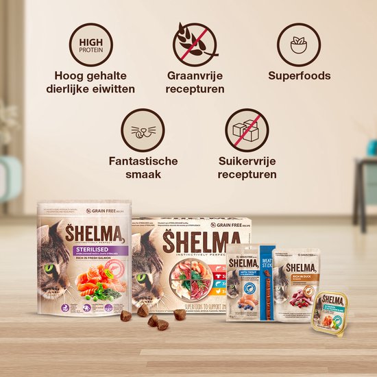 Shelma Premium Kattensnack - met Kip en Kurkuma - 8 x 60 g | bol