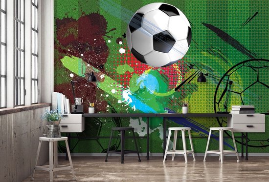 Fotobehang - Vlies Behang - Voetbal Graffiti Muur - 416 x 290 cm | bol