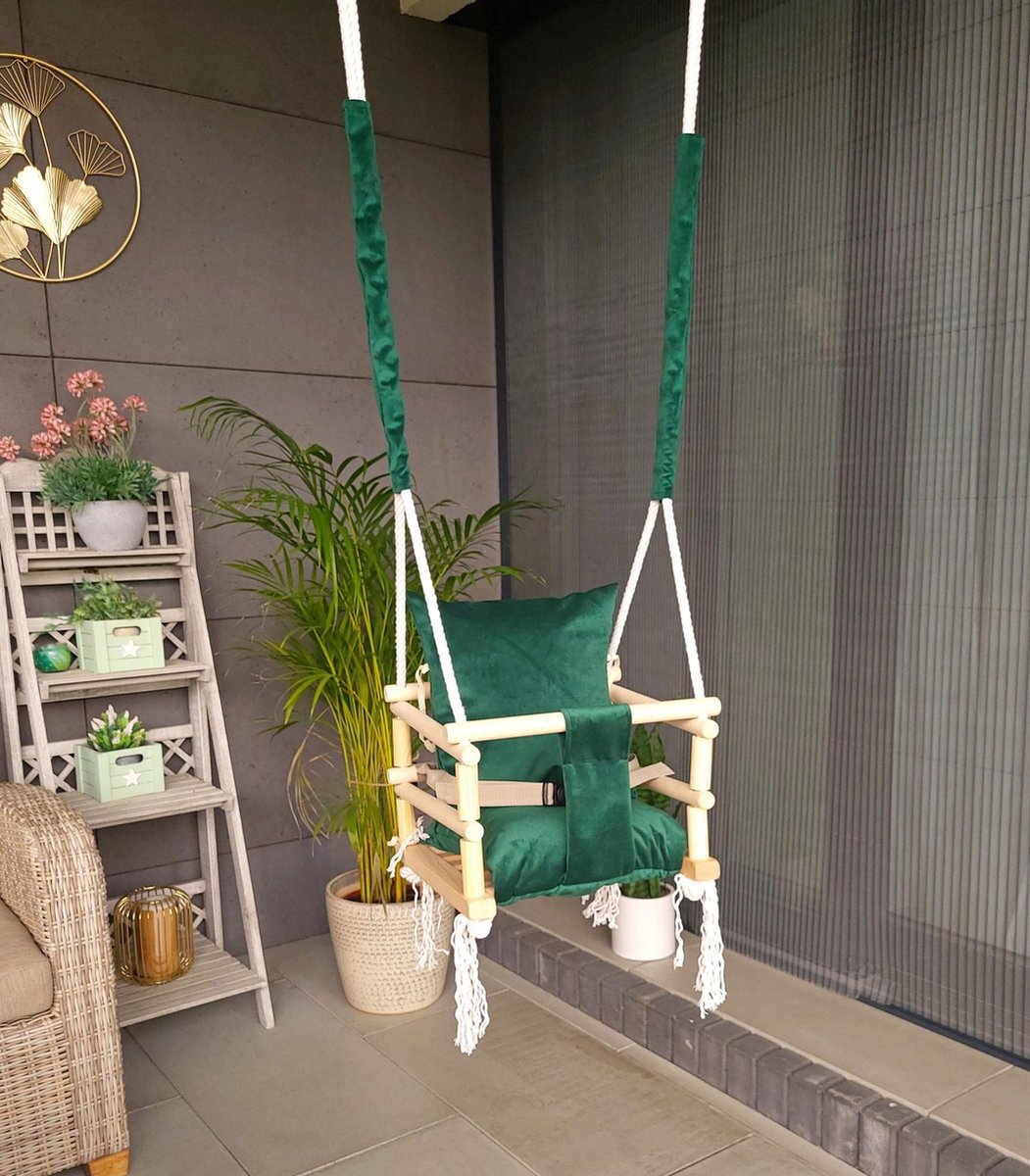 Luxe houten 3 in 1 groene meegroei baby schommel en Kinder schommel ...