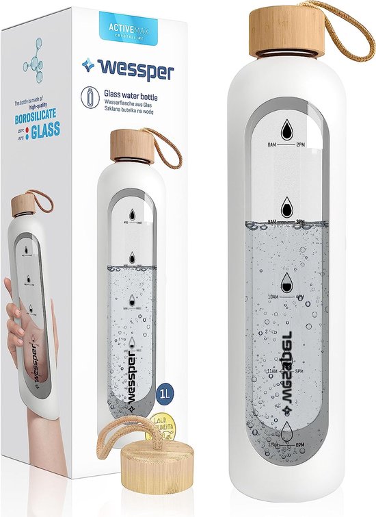 Drinkmotivatie borosilicaatglazen fles met tijdmarkeringen, 1 liter ...