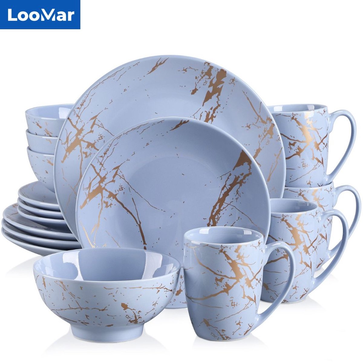 LooMar Luxe Serviesset – 16 delig – 4 persoons – Porselein - Bordenset ...