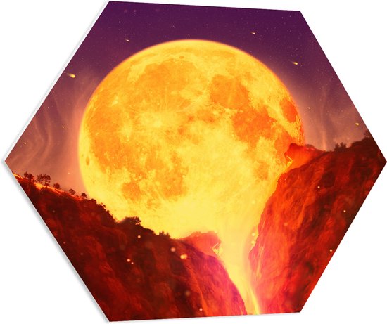 PVC Schuimplaat Hexagon - Bergen - Bomen - Maan - Sterren - Vuur ...