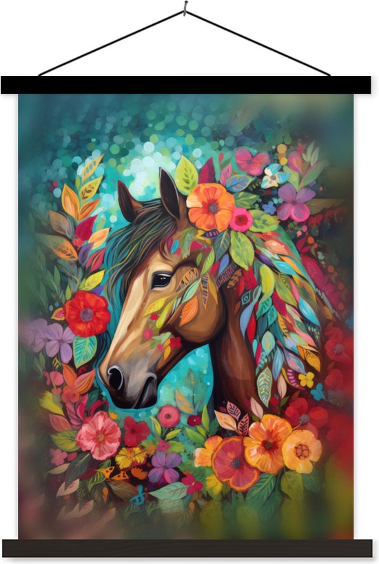 Posterhanger incl. Poster 40x53 cm - Schoolplaat - Paard - Bloemen - Schilderij -... | bol