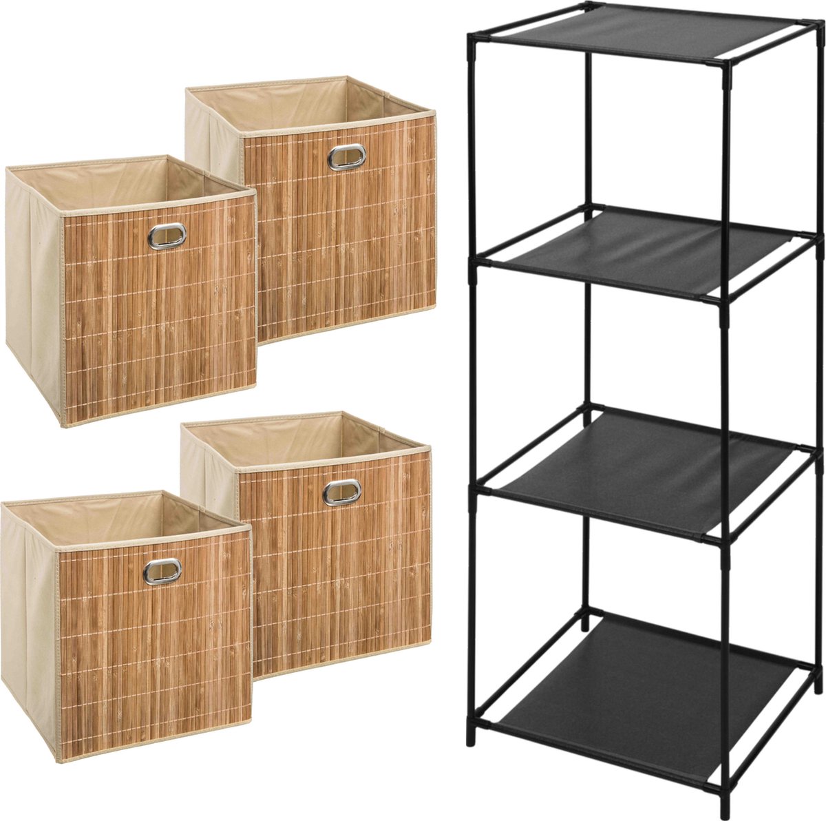 5Five Opbergrek Smartrack - met 4x mandjes stof/bamboe - beige - 34 x ...