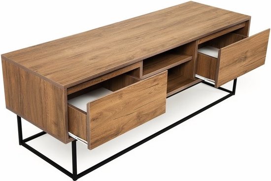 TV Meubel - Zwart & Walnoot - 140x50x40cm - Stijlvol Retro Design ...