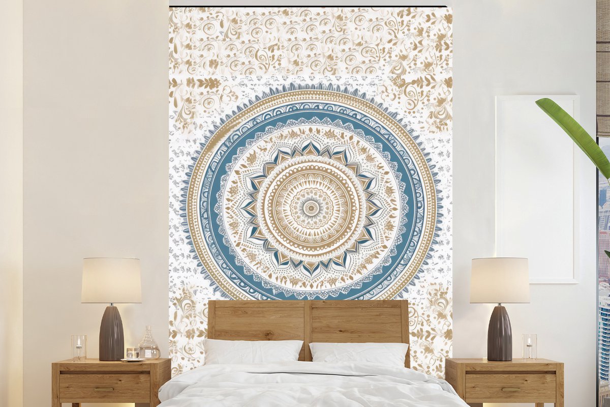 Behang - Fotobehang Mandala - Blauw - Bohemian - Wit - Design - Breedte ...