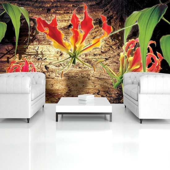 Fotobehang - Vlies Behang - Rode Bloemen - 312 x 219 cm | bol