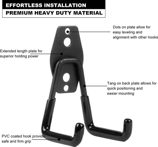 Set van 12 muurhaken garage heavy duty garagehaken muurhaken zwart ...