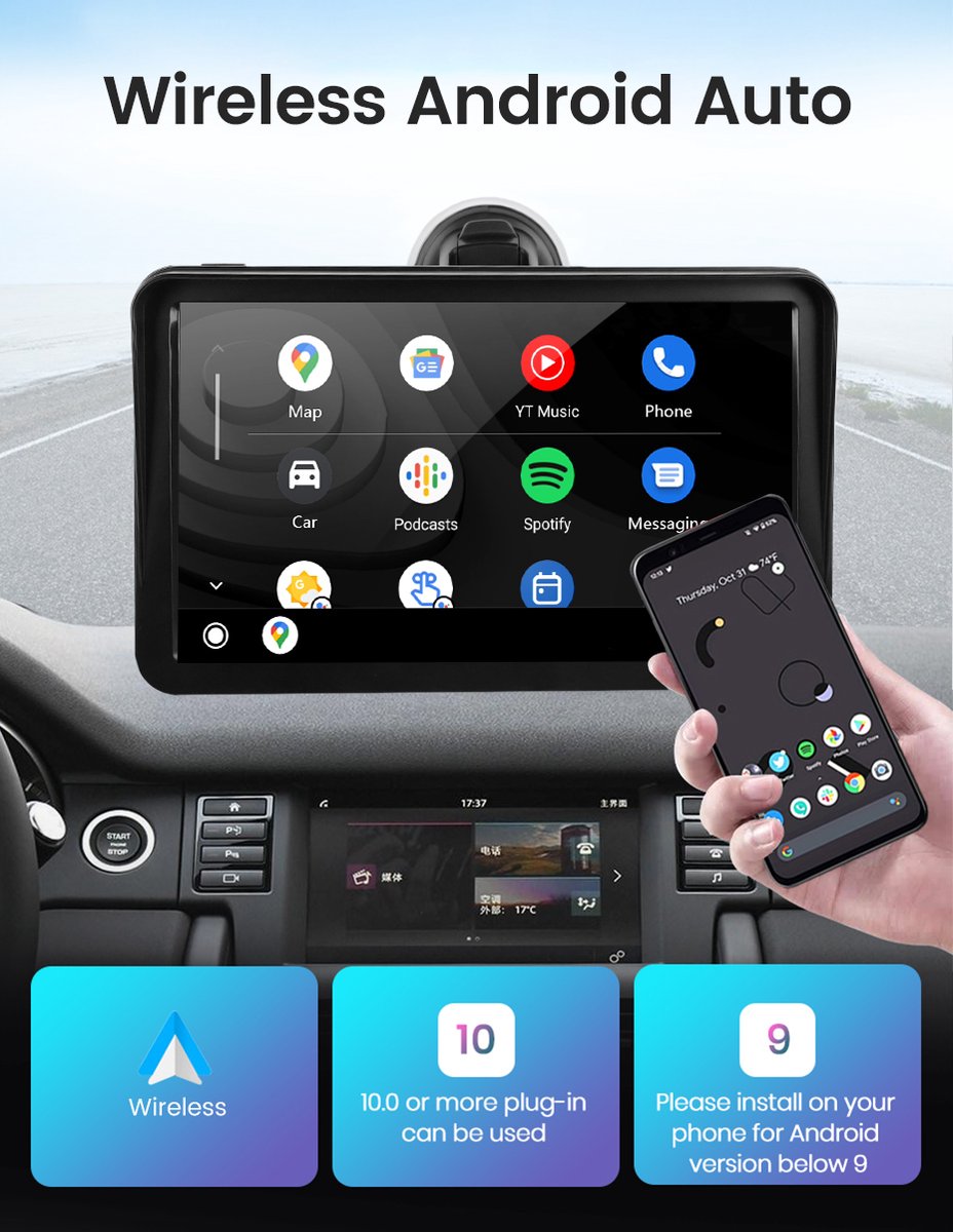 Navigatiesysteem 9 inch - Apple Carplay - Android Auto - Draadloos - Bluetooth | bol.com