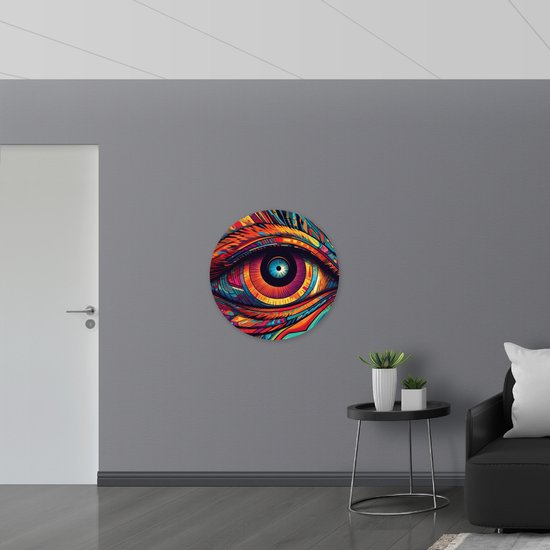 Muursticker Cirkel - Blauw Oog op Kleurrijk Gezicht - 80x80 cm Foto op ...