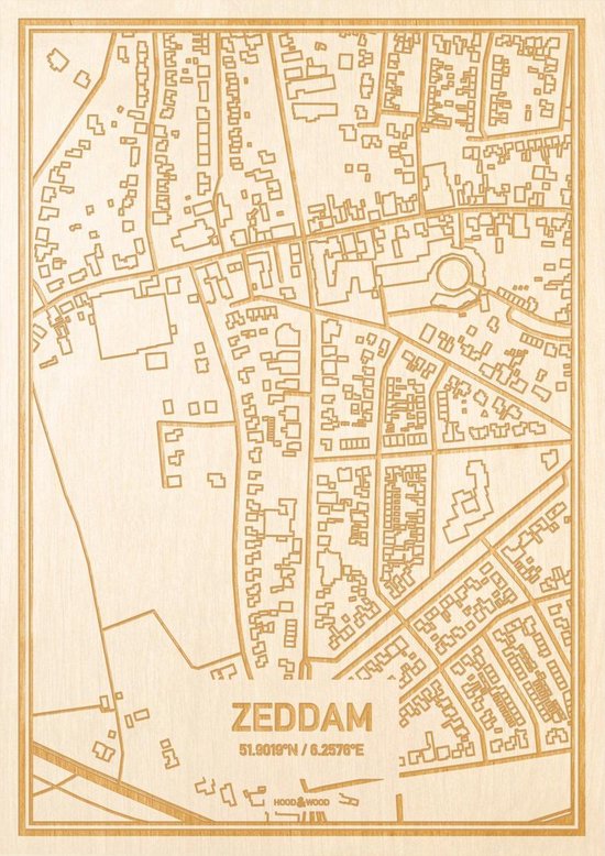 Kaart Zeddam - Gegraveerde stadskaart Hood&Wood - Hout, A4 | bol.com