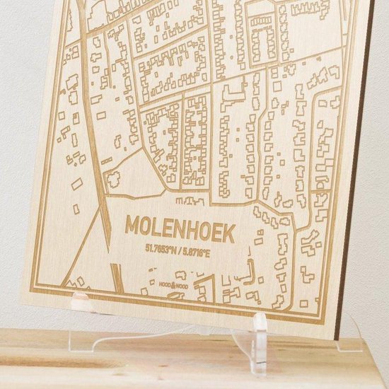 Kaart Molenhoek - Gegraveerde stadskaart Hood&Wood - Hout, A4 | bol.com